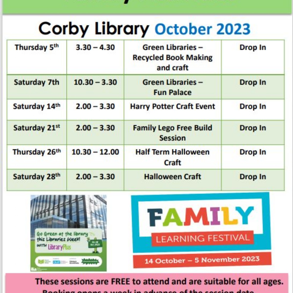 Hazel Leys Academy - Corby Library Family Activities October 2023 ...